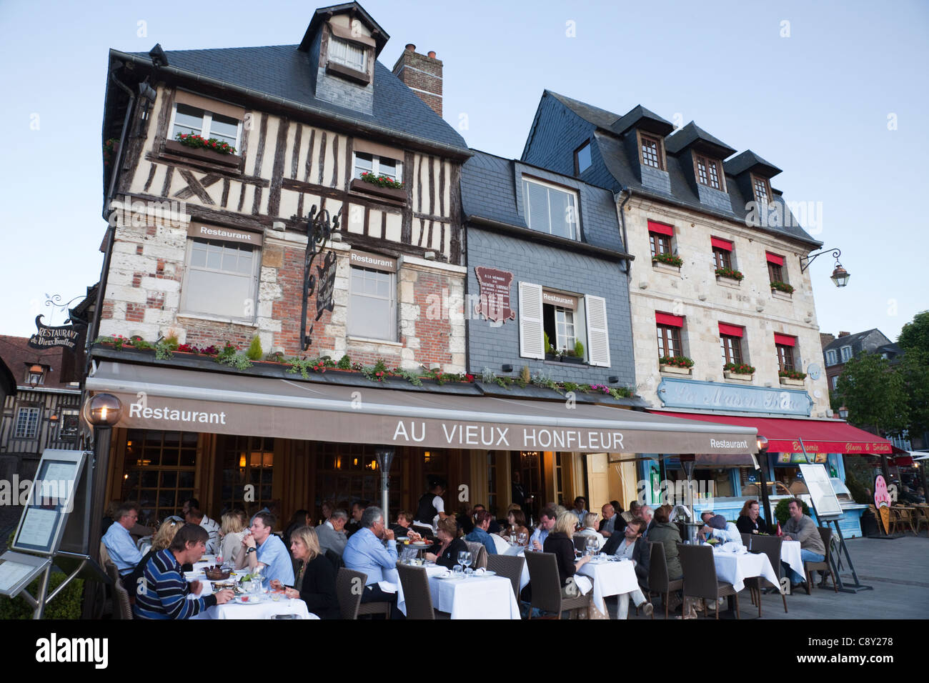 France, Normandy, Honfleur, Restaurants and Outdoor Cafes Stock Photo ...
