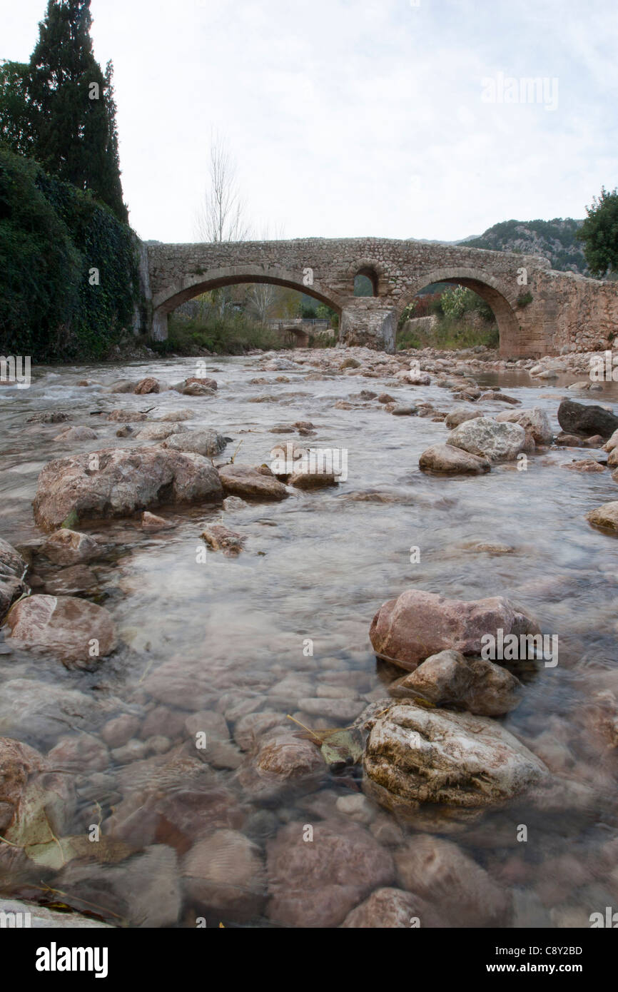 Ancient Roman Romanic stone bridge in Pollenca Mallorca Majorca ...