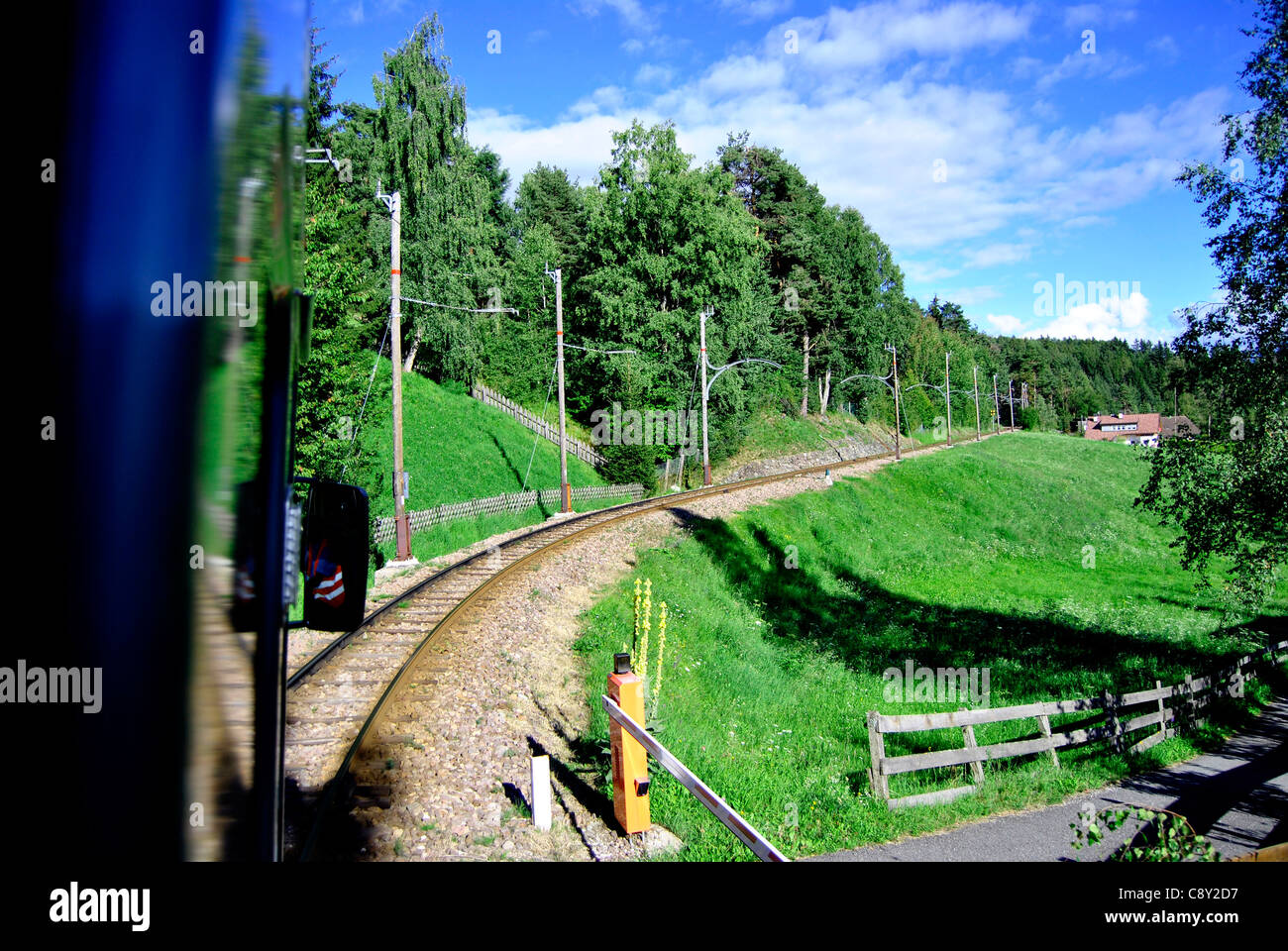 Railway in sunny summer day, In Renon, Italy, South Tyrol Stock Photo ...