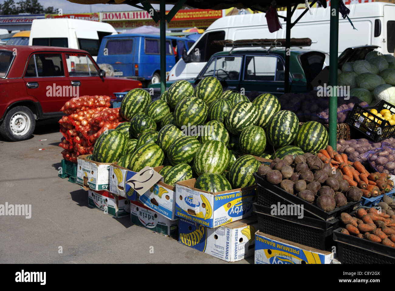 WATER MELONS IN MARKET SEVASTOPOL CRIMEA UKRAINE 30 September 2011 ...