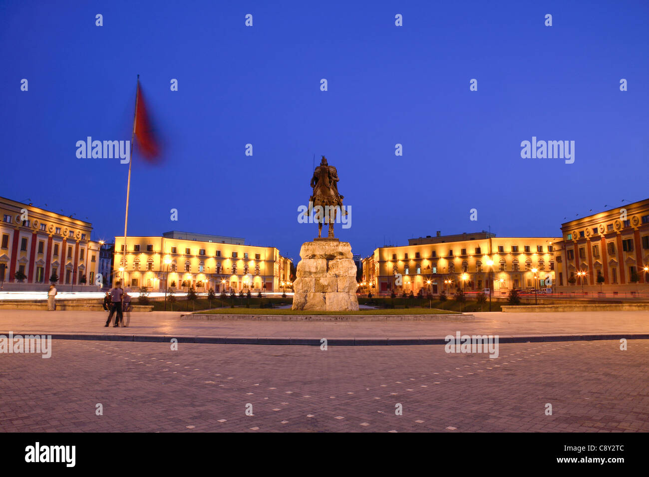 Government buildings and equestrian statue of Skanderbeg in Skanderbeg ...