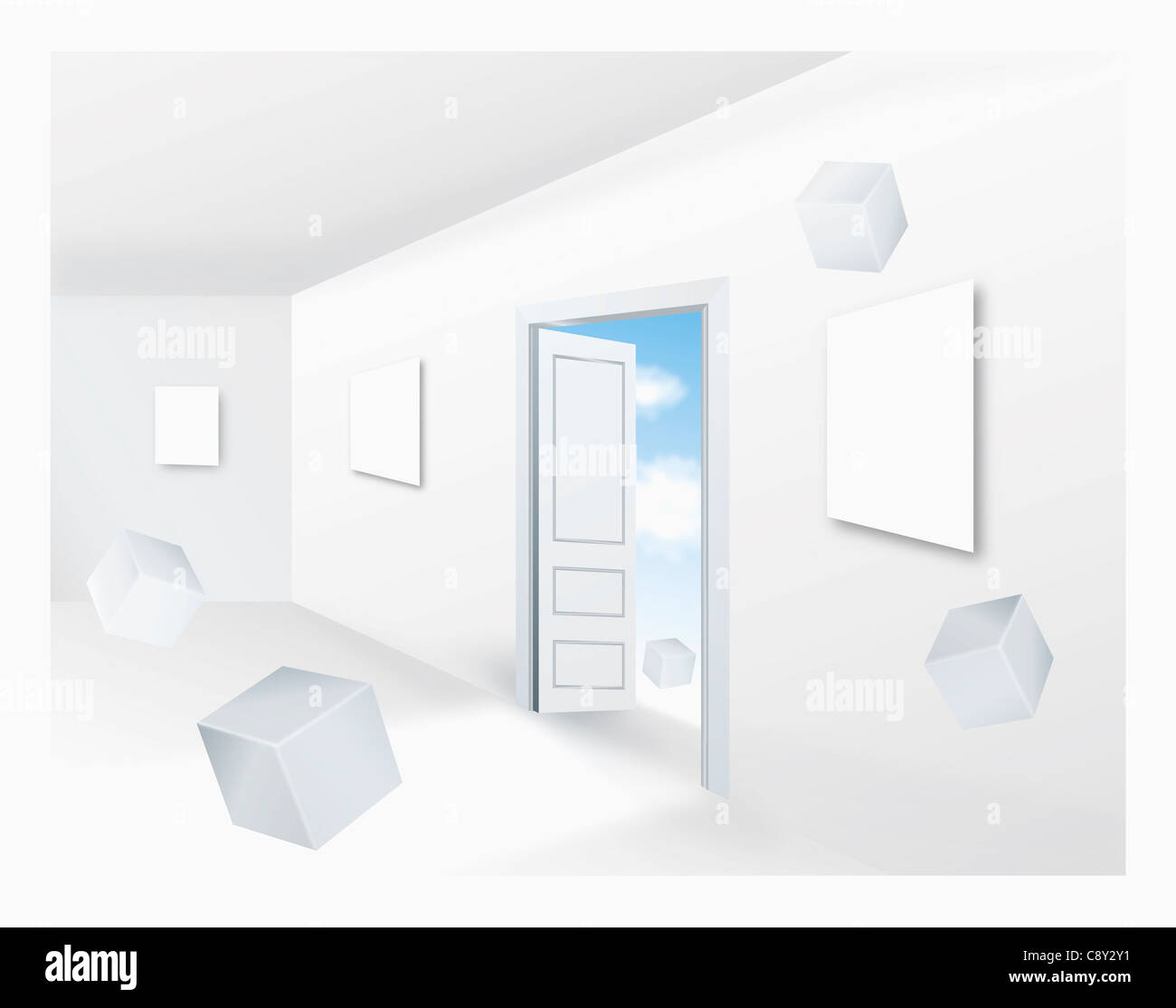 Abstractive Image Of Cubes And An Open Door Stock Photo - Alamy