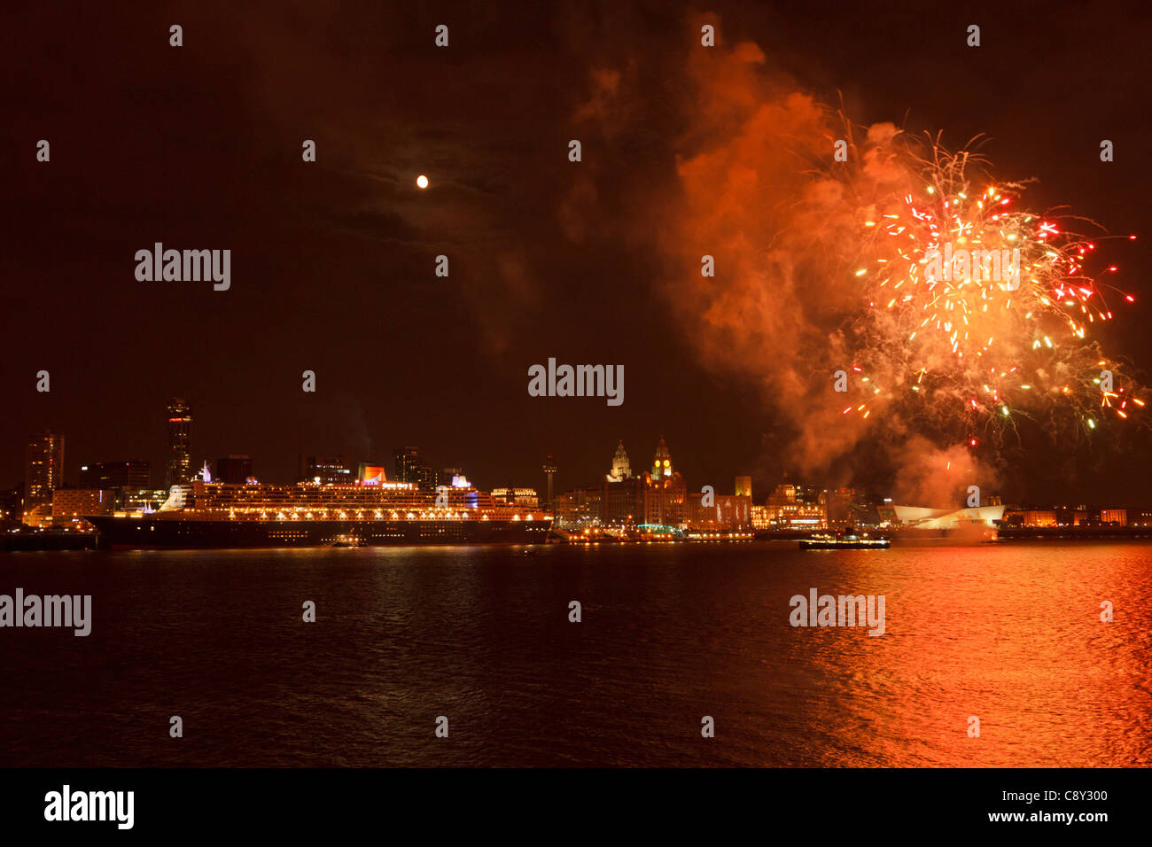 Fireworks, Queen Mary 2, Liverpool, England Stock Photo - Alamy