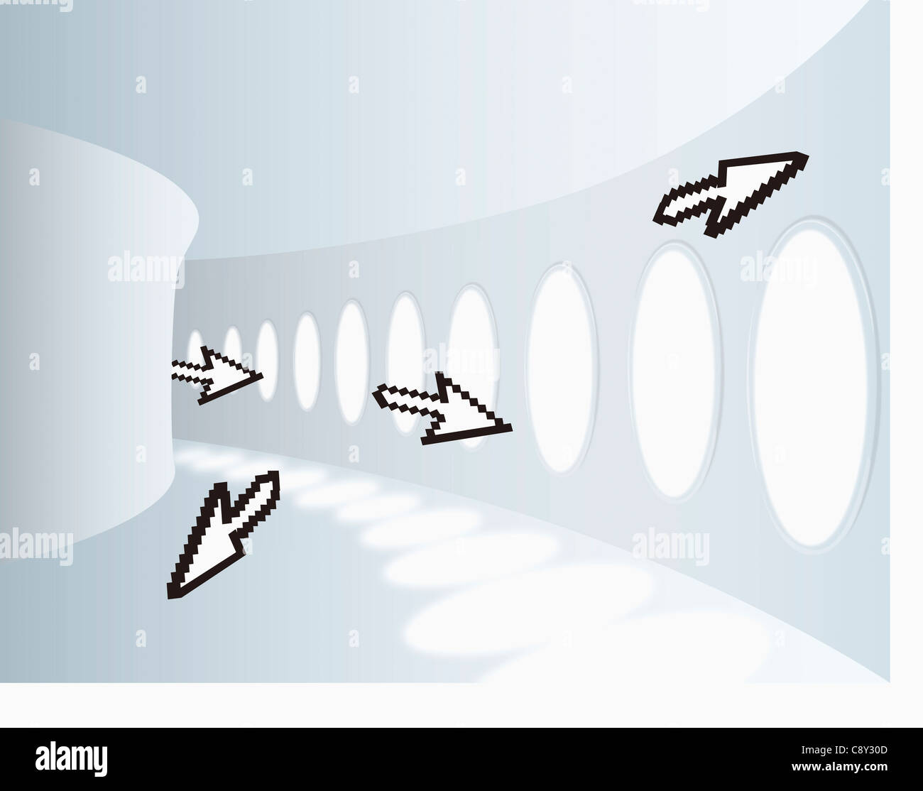 Abstractive Image Of Arrows And Round Windows Stock Photo - Alamy