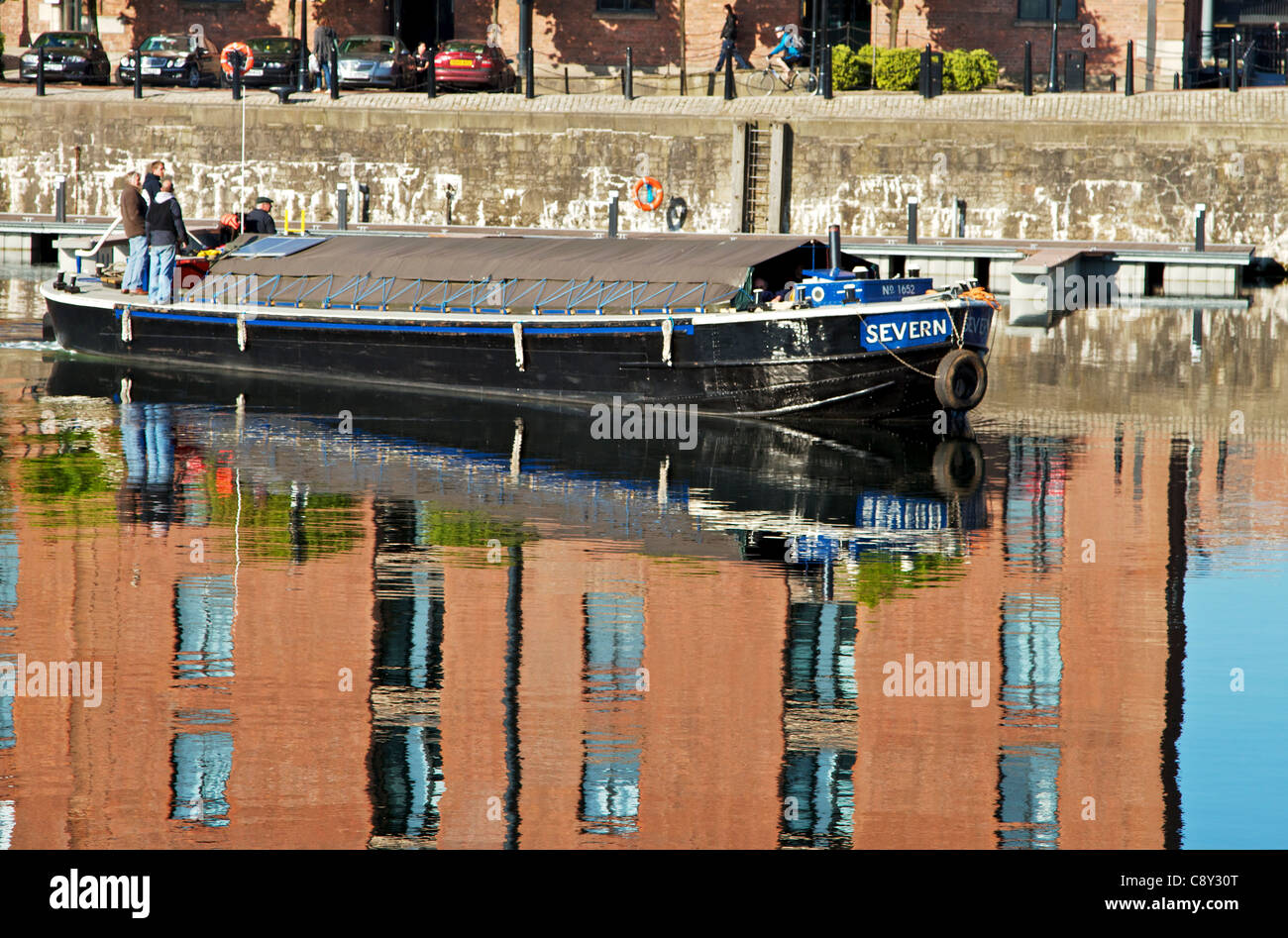 Historic canal boat SEVERN entering the Salthouse dock, Liverpool, as ...