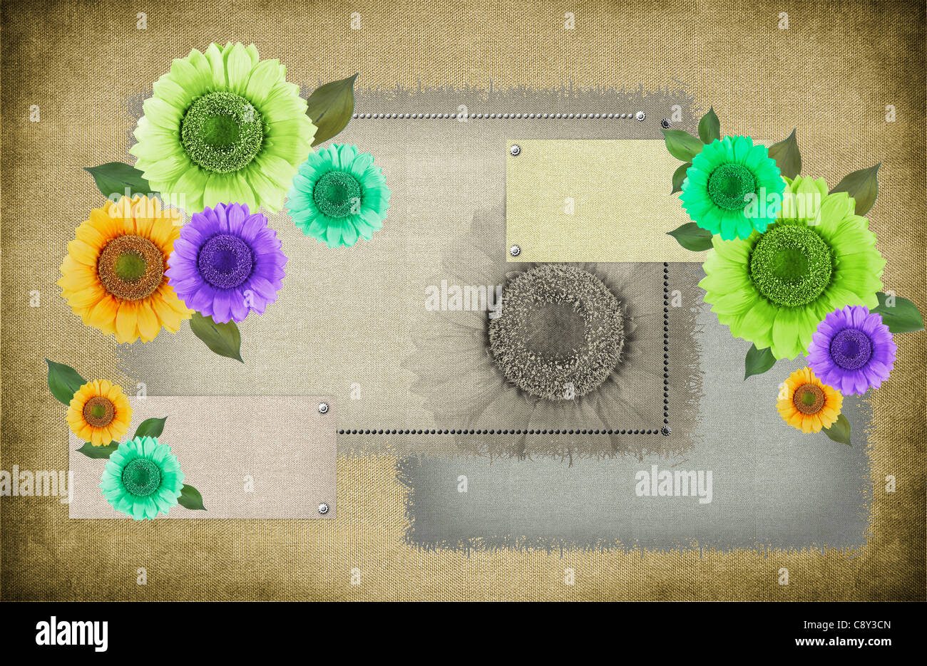Various Colors Of Flowers On Hemp Cloth Stock Photo - Alamy