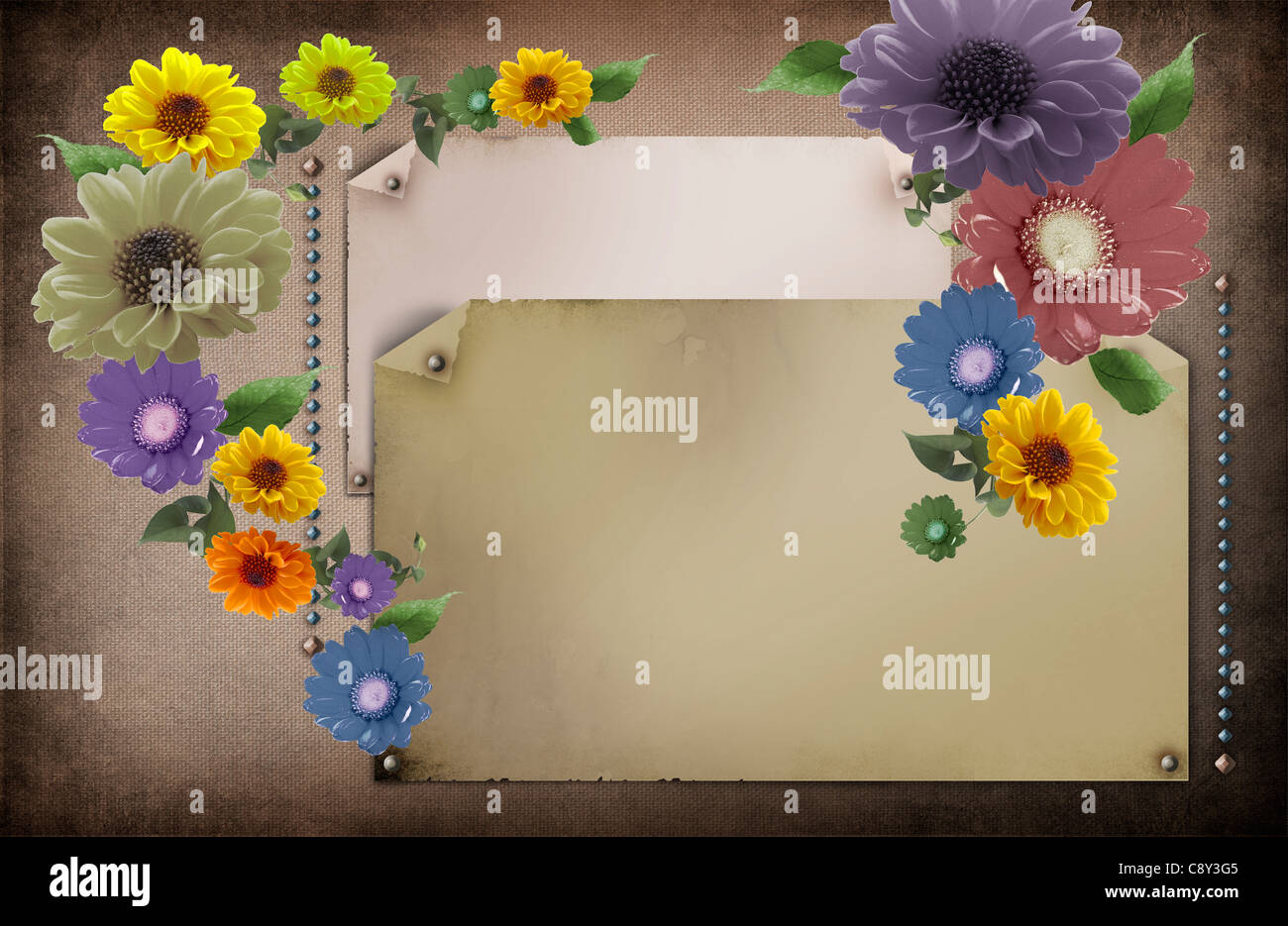 Various Colors Of Flowers On Hemp Cloth Stock Photo - Alamy