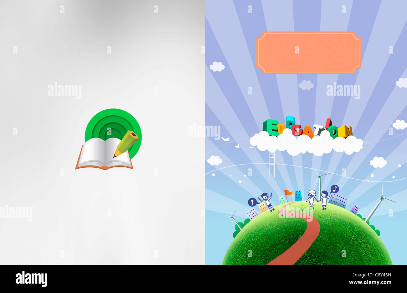 Two Sides Education Image Of A Book And Neighborhood Stock Photo - Alamy