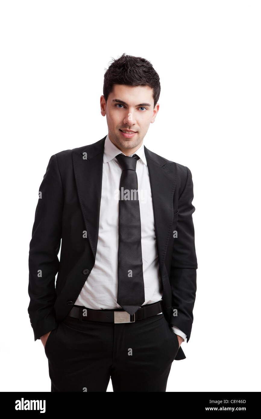 Studio portrait of a young businessman isolated over a white background ...