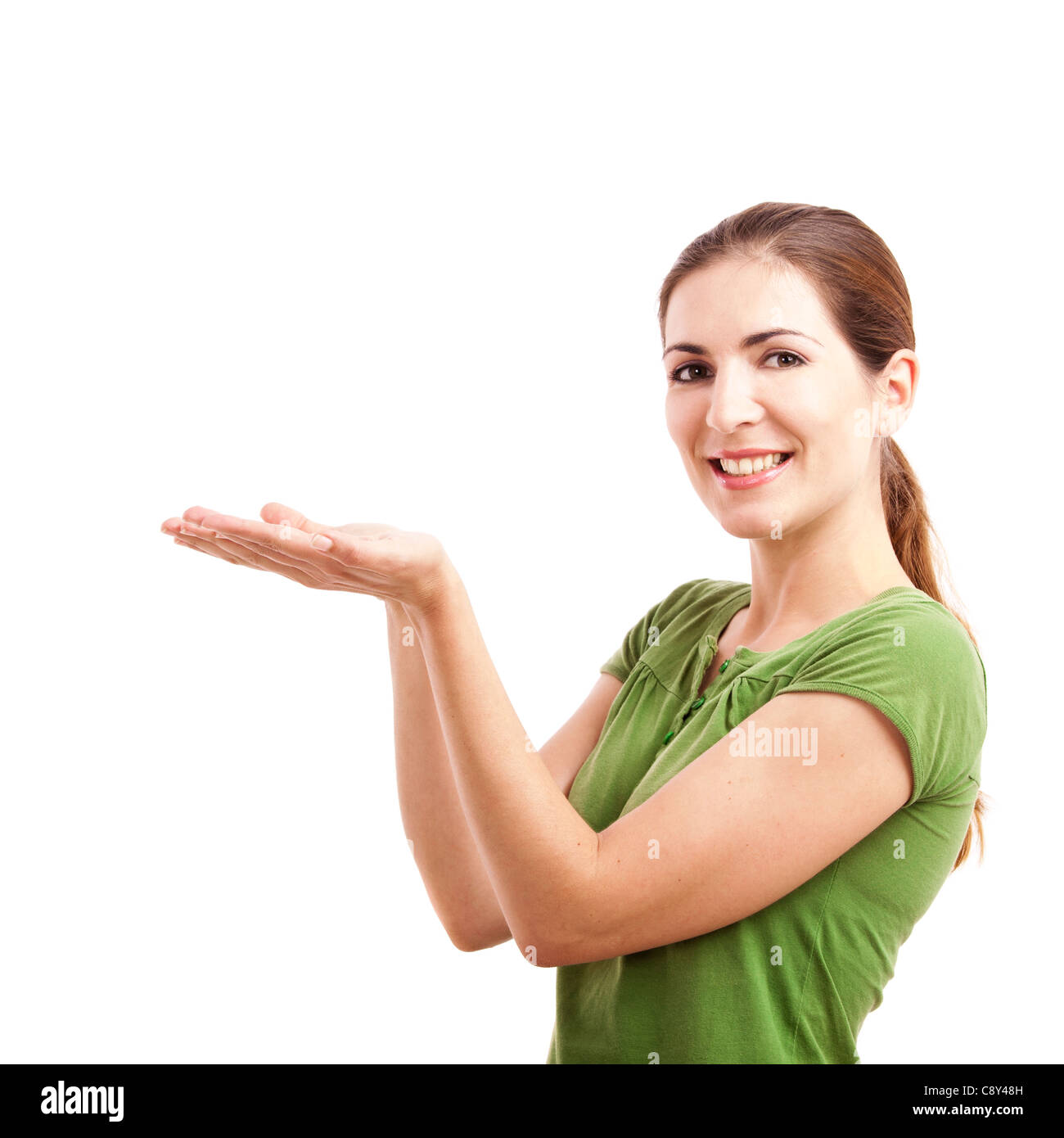 Woman showing her empty hands, isolated on white background Stock Photo ...