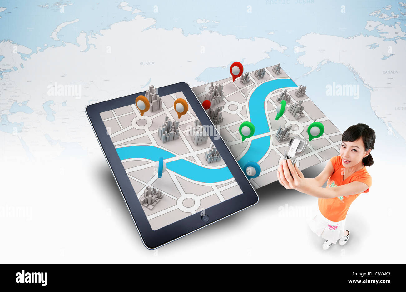 Various Smart Phone Applications Of Map Stock Photo - Alamy
