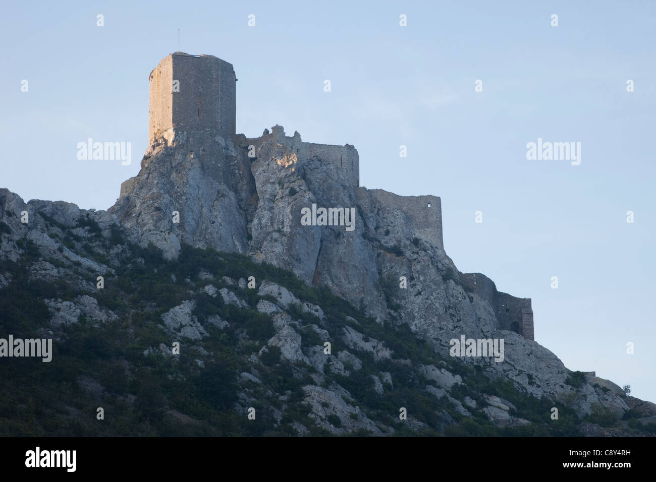 France, Languedoc-Roussillon, Aude, Pyrenees, Queribus Castle Stock ...