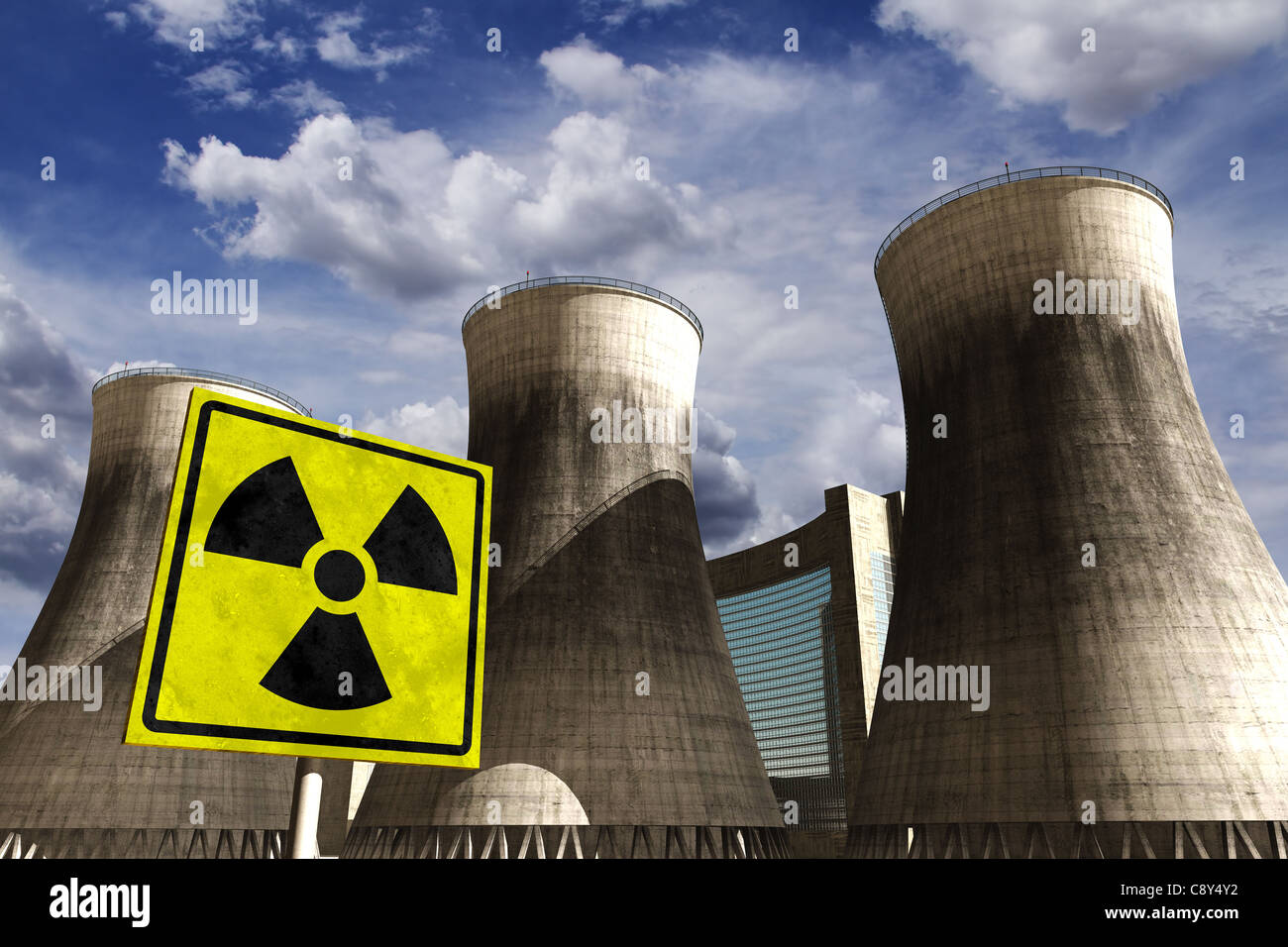 Nuclear power station realistic 3D render with real clouds Stock Photo ...