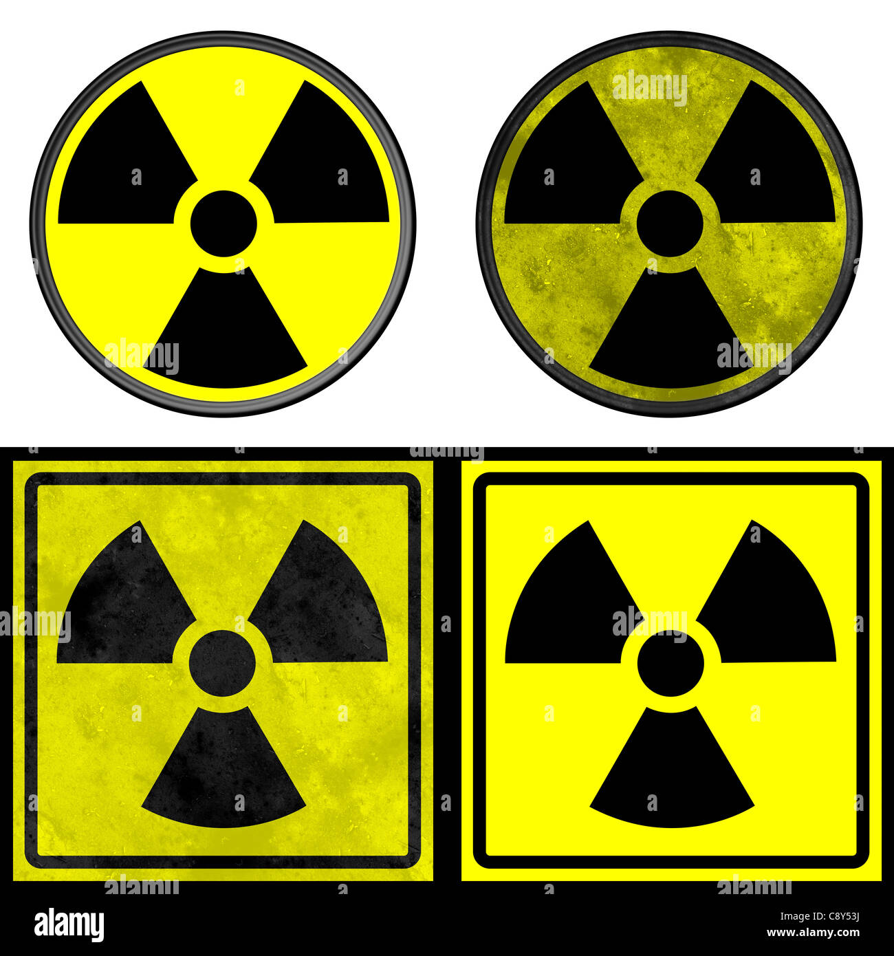 Radioactive area signs.4 in 1 design Stock Photo - Alamy