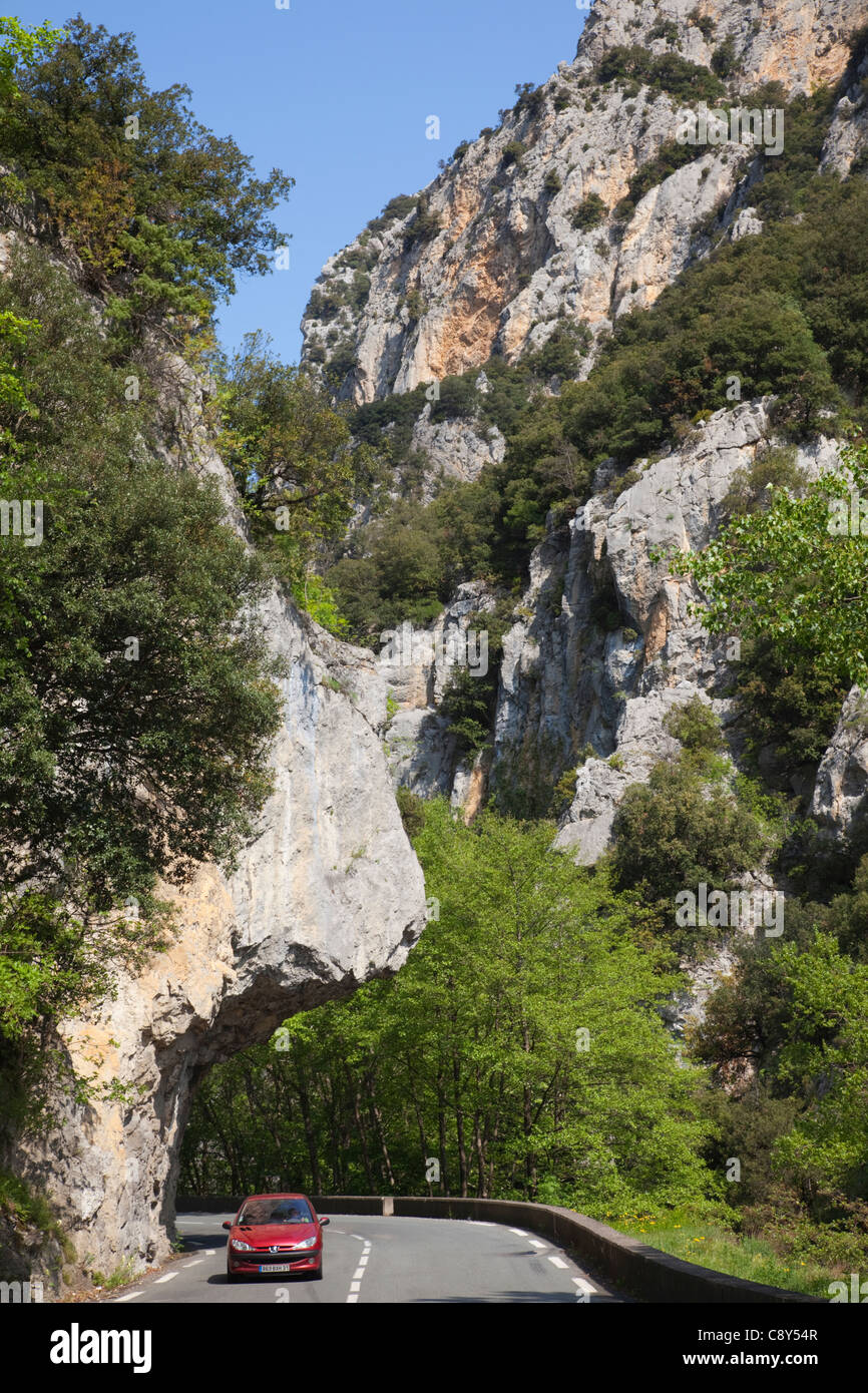 France, Languedoc-Roussillon, Aude, Pyrenees, Road near Quillan Stock ...