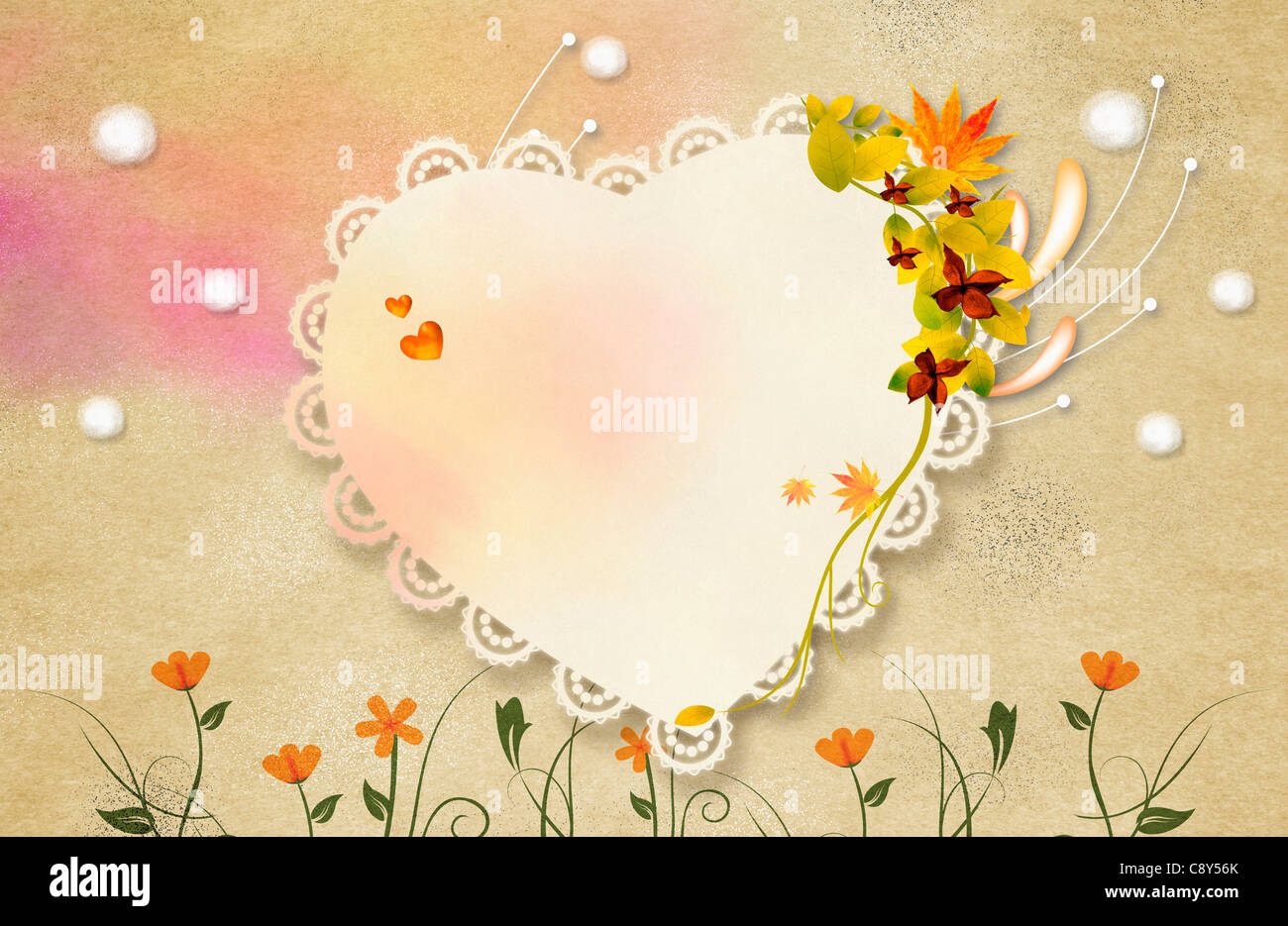 Image Of Heart Shape Letter Paper With Flower And Leaves Stock Photo ...