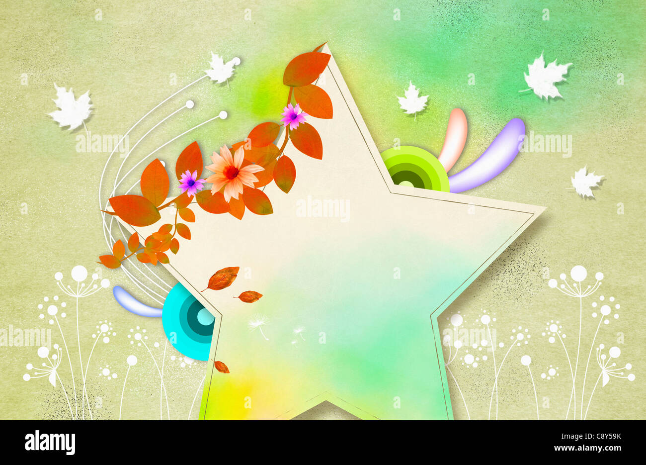 Image Of Star Shape Letter Paper With Flowers And Leaves Stock Photo ...