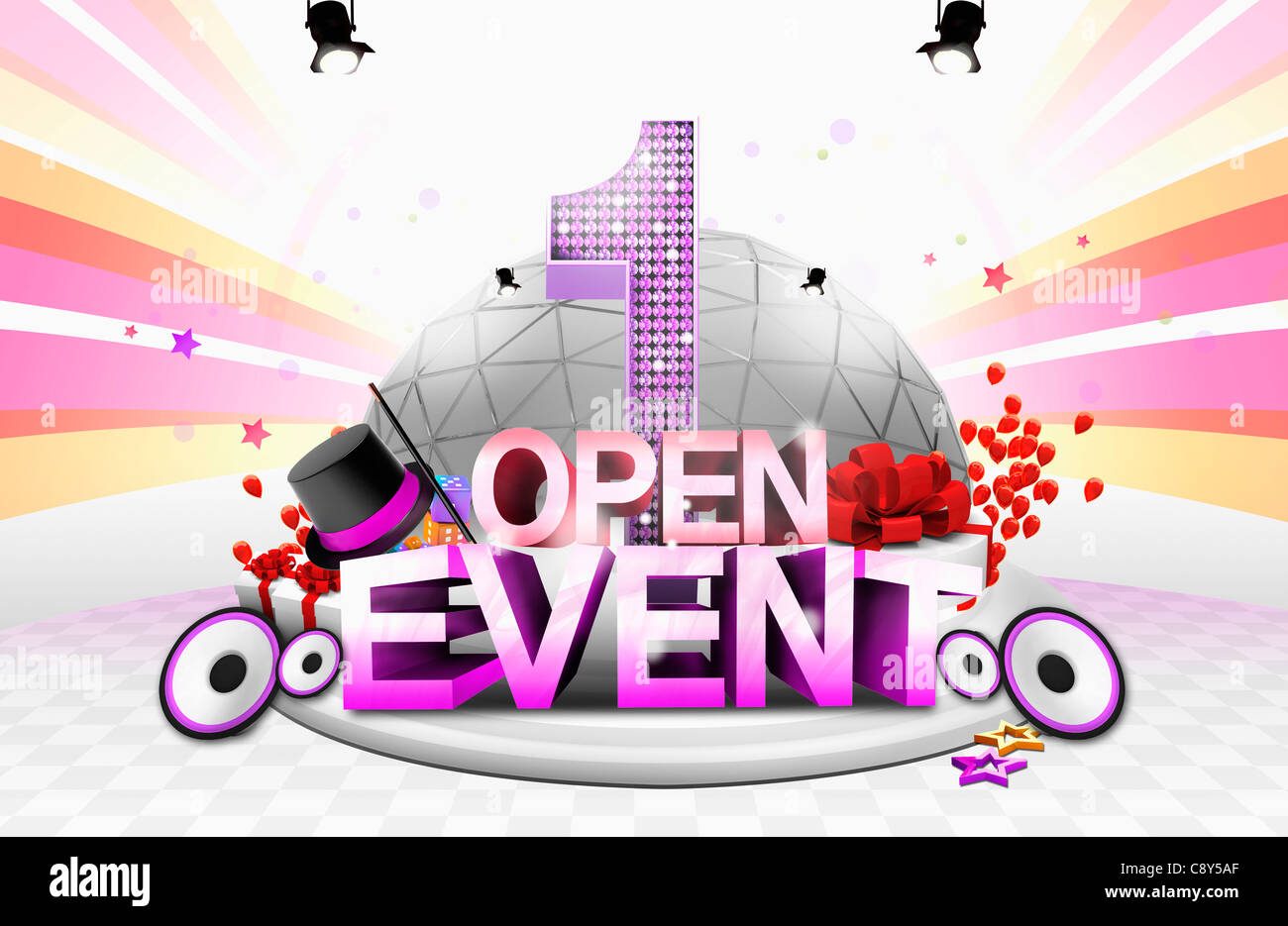 Image Of Open Event 1 With Dome And Stage Lights In Purple Stock Photo ...