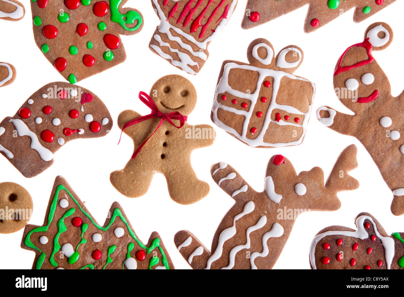 Homemade Gingerbread cookies with different shapes isolated on white ...