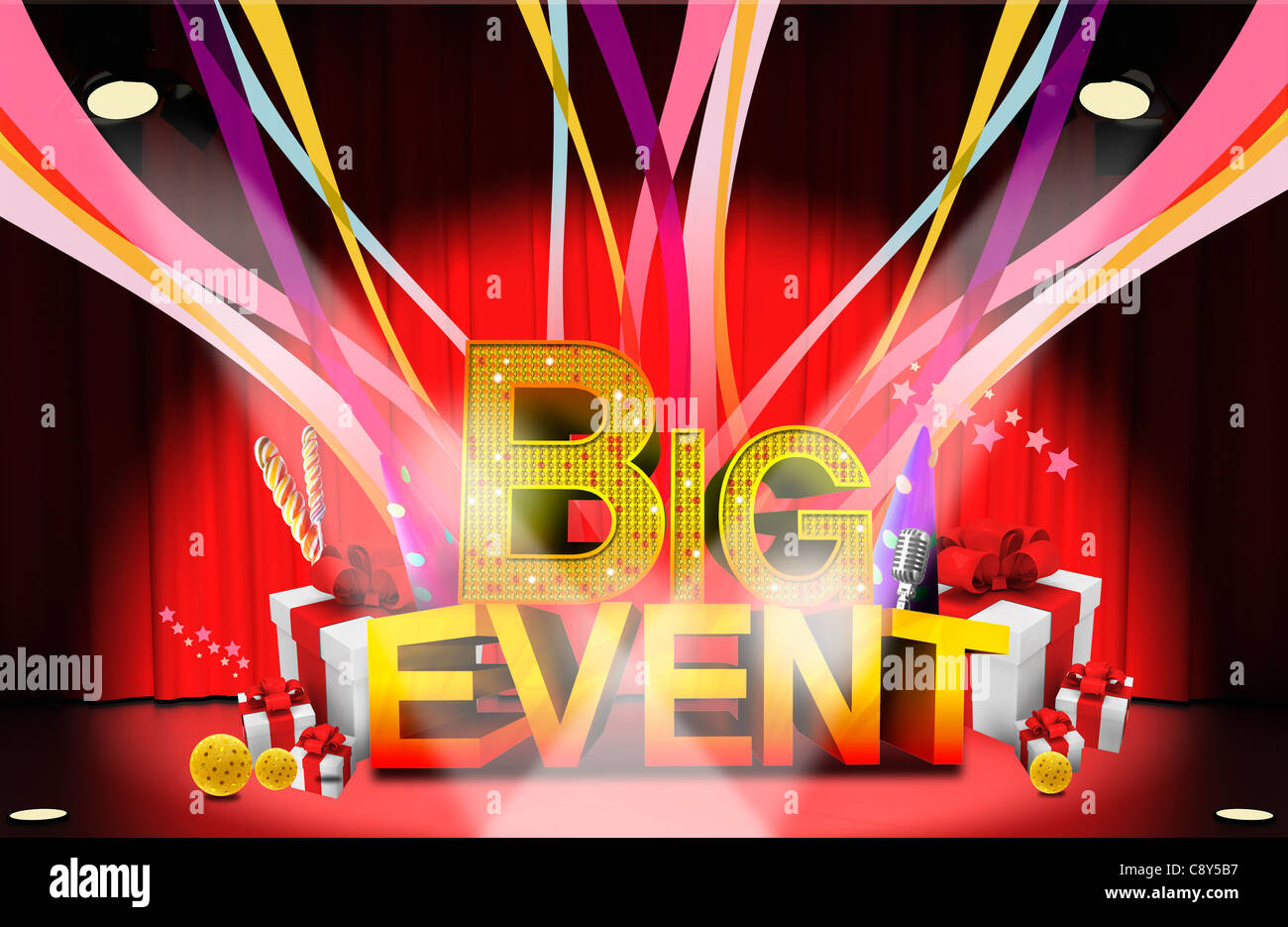Imae Of Big Event With Ribbons In Red Stock Photo - Alamy