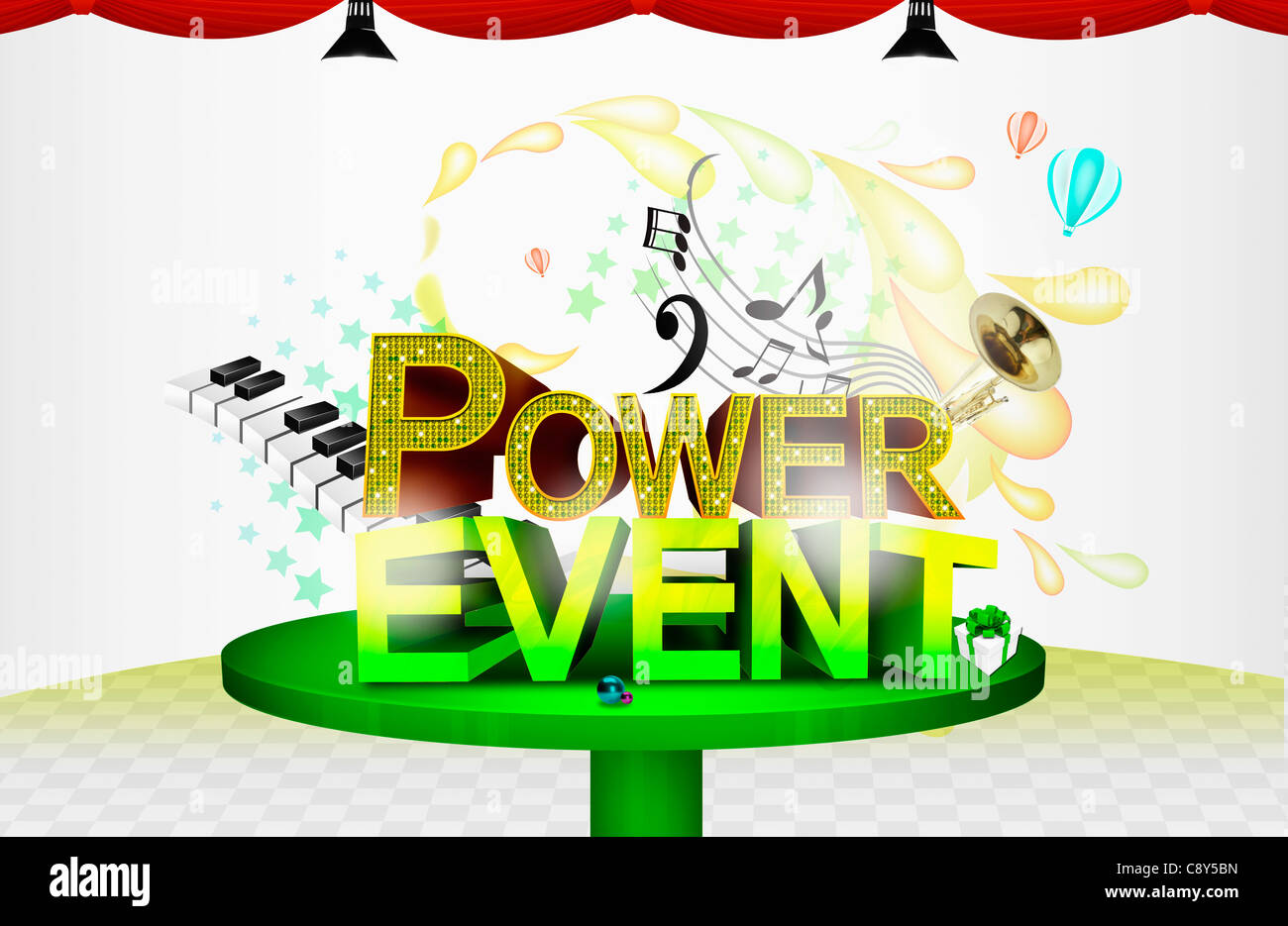 Image Of Power Event With Music Symbols In Green Stock Photo - Alamy