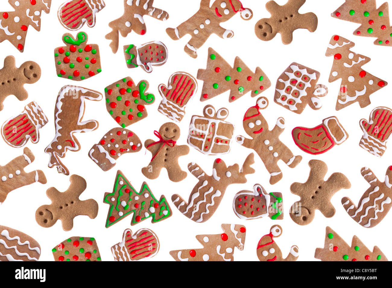 Homemade Gingerbread cookies with different shapes isolated on white ...
