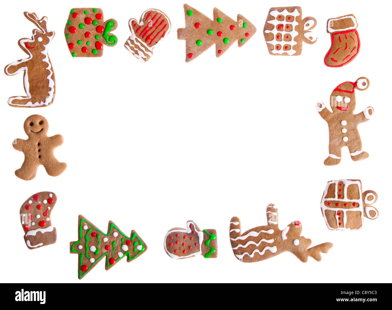 Homemade Gingerbread cookies with different shapes isolated on white ...