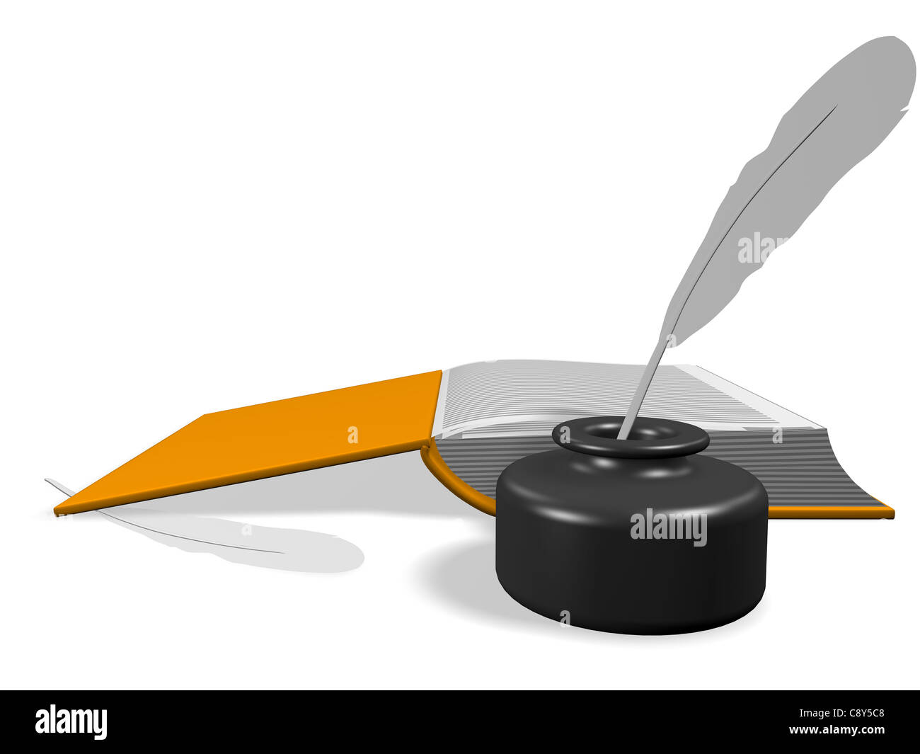 Open book with Inkwell and pen Stock Photo - Alamy