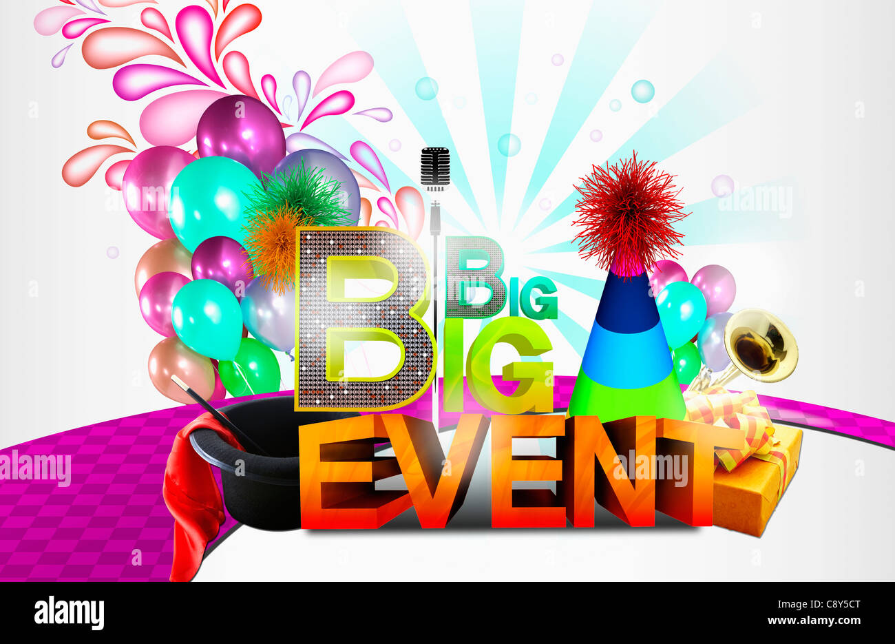 Image Of Big Big Event With Colorful Party Hat And Balloons Stock Photo ...