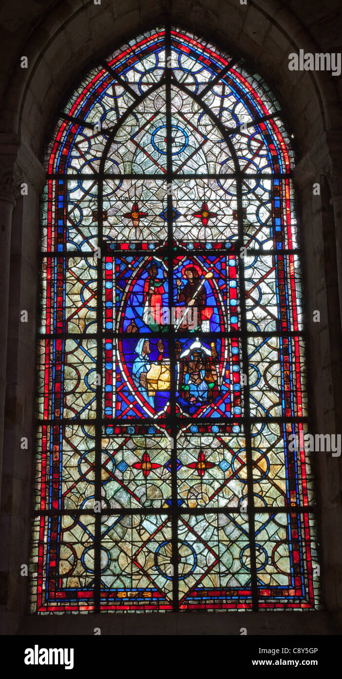 Paris - windowpane from Saint Germain-l'Auxerrois gothic church Stock ...