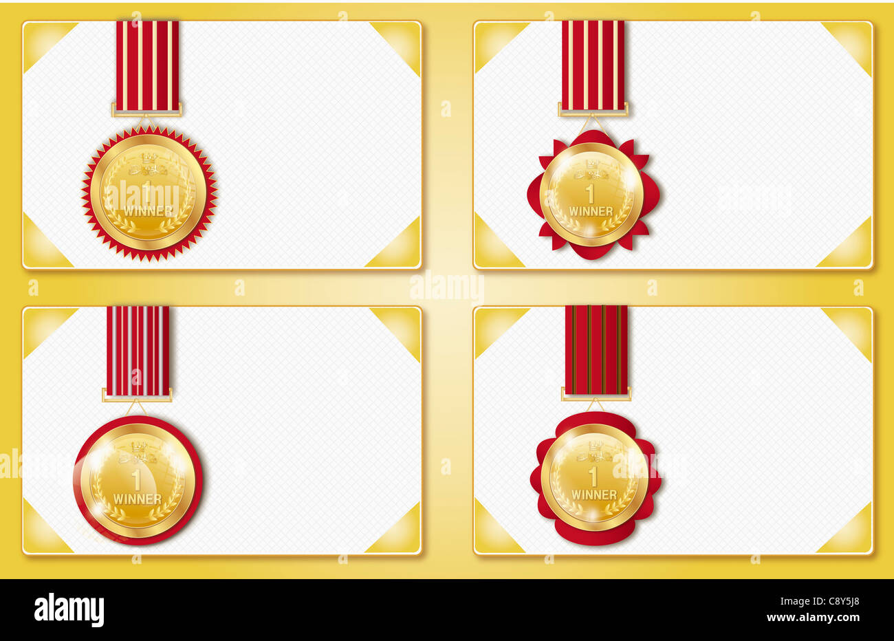 Various Types Of Gold Award Medals In Various Shapes Stock Photo - Alamy