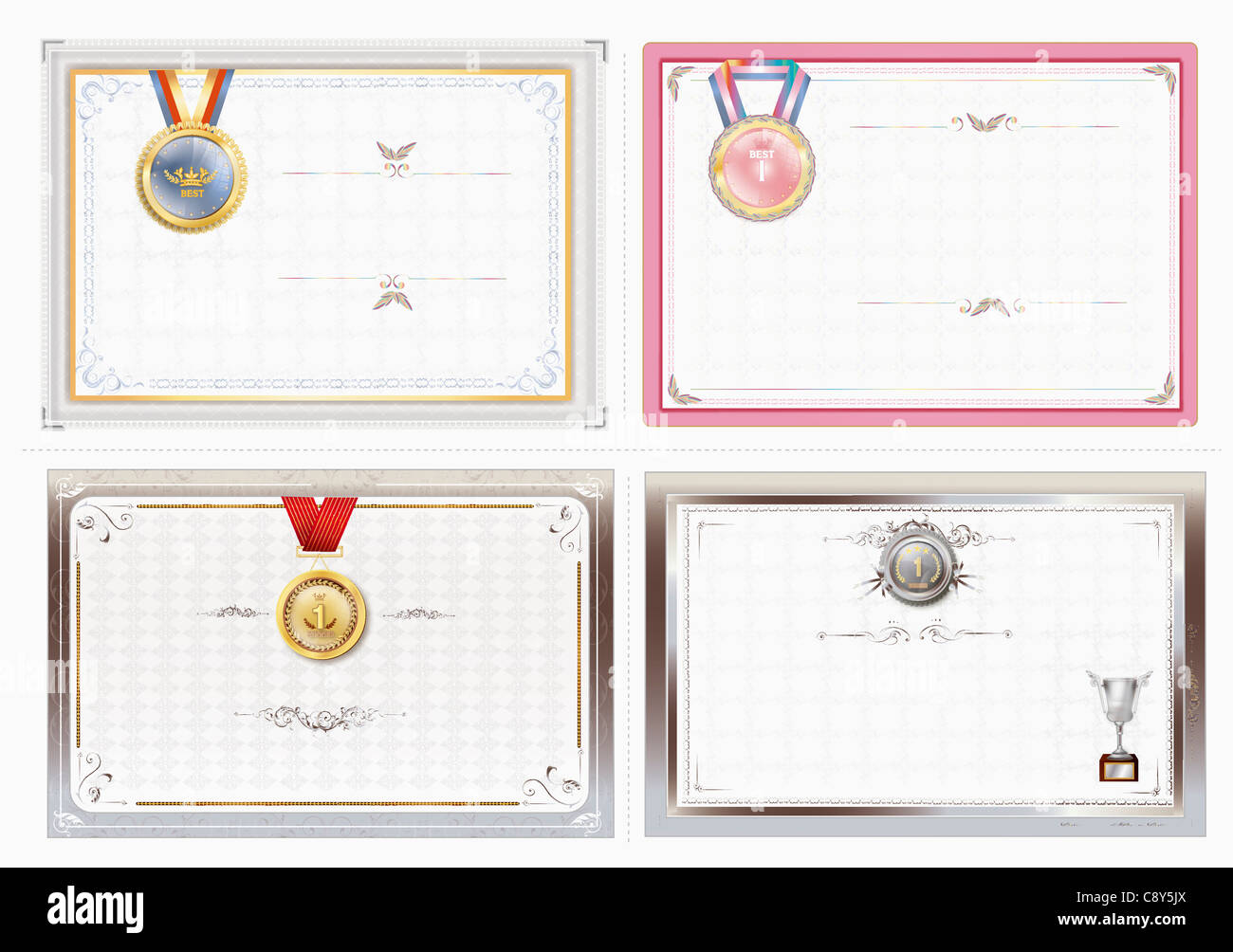Various Types Of Gold Medals In Various Shapes On Paper Stock Photo - Alamy