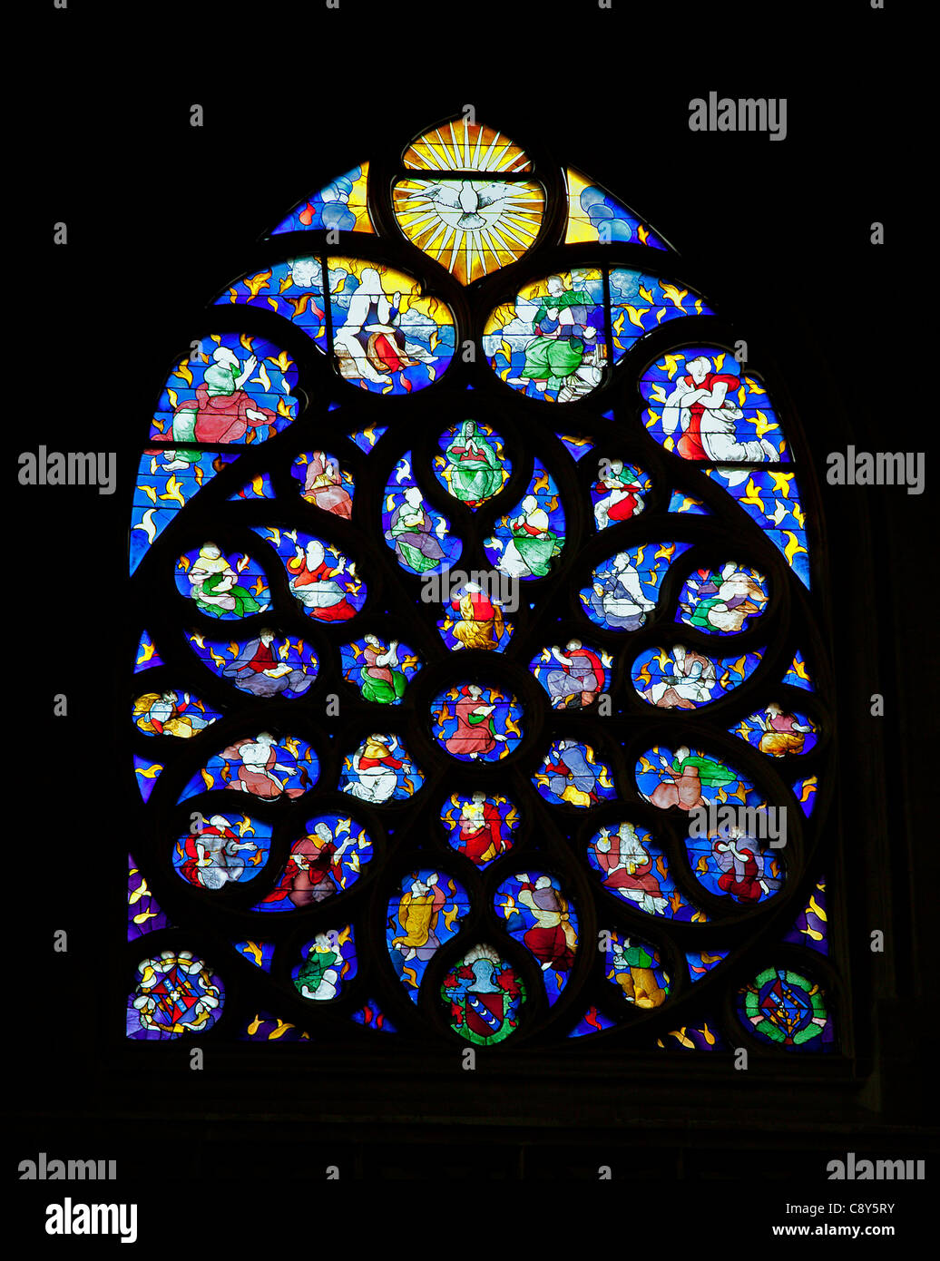 Paris - windowpane from Saint Germain-l'Auxerrois gothic church Stock ...