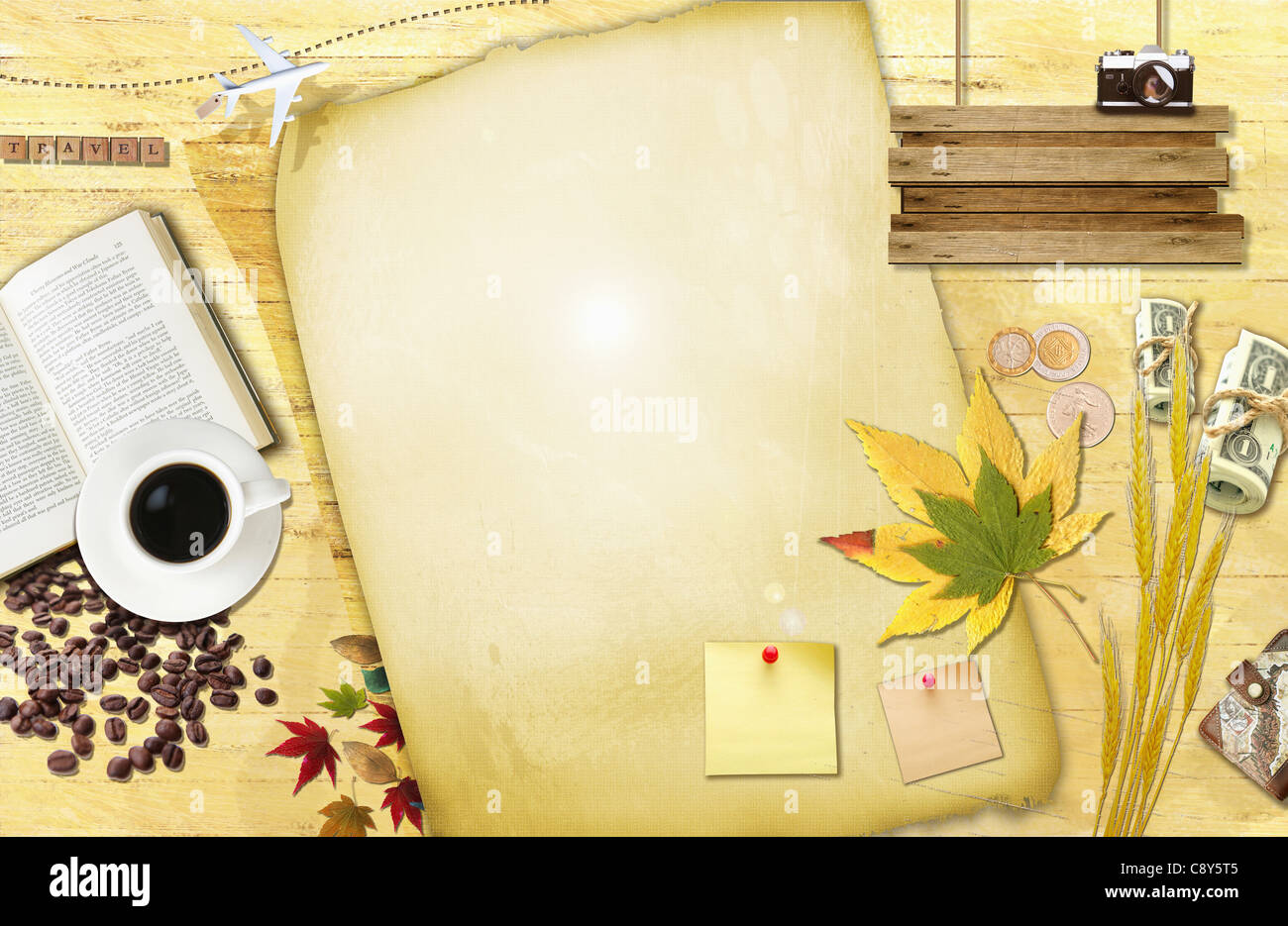 Letter Paper In Autumn Image With Maple Leaves And Travel Goods Stock ...