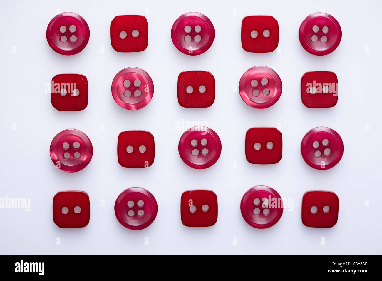 Many Red Square And Round Buttons Stock Photo - Alamy