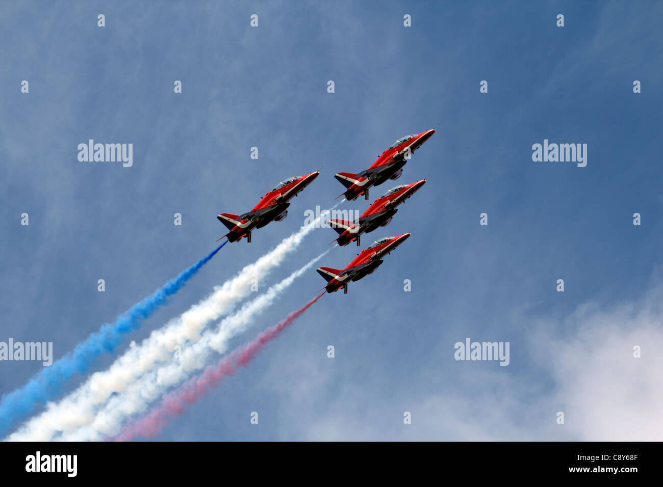 Red Arrows RAF air display team flying over Chatsworth in the ...