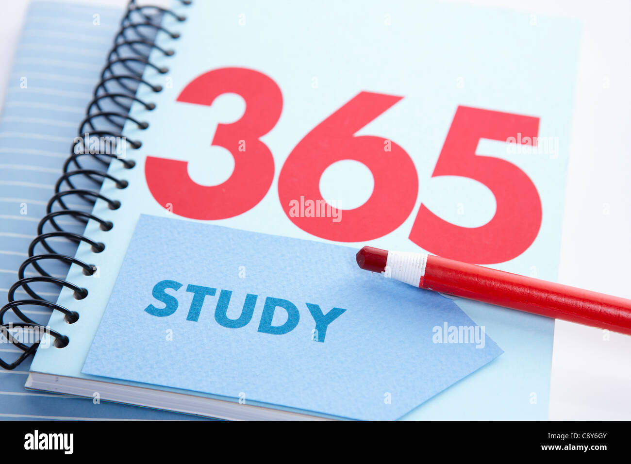 Blue 365 Study Note Book With Red Color Pencil Stock Photo - Alamy