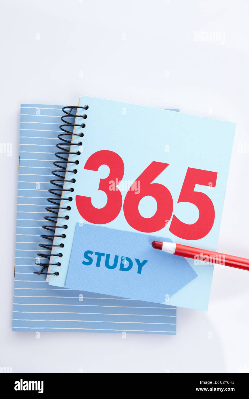 Blue 365 Study Note Book With Red Color Pencil Stock Photo - Alamy