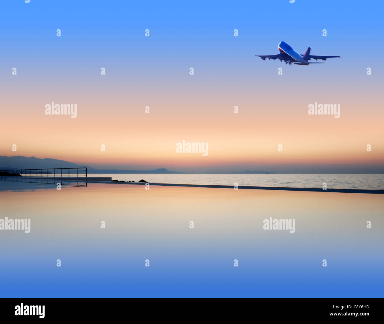 romance summer resort in the morning and flying up airplane Stock Photo ...