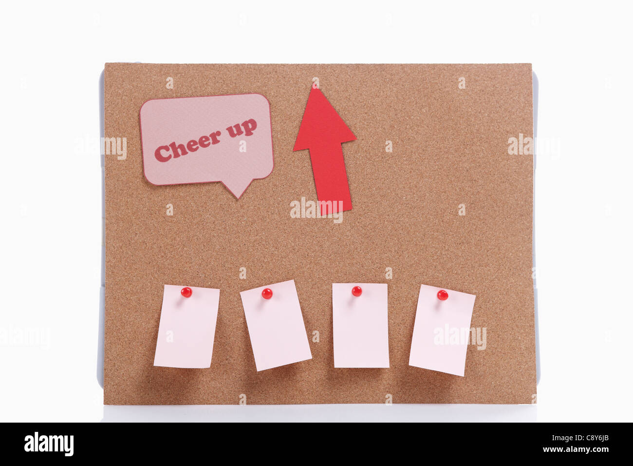Pinboard With Papers And Red Arrow Stock Photo - Alamy