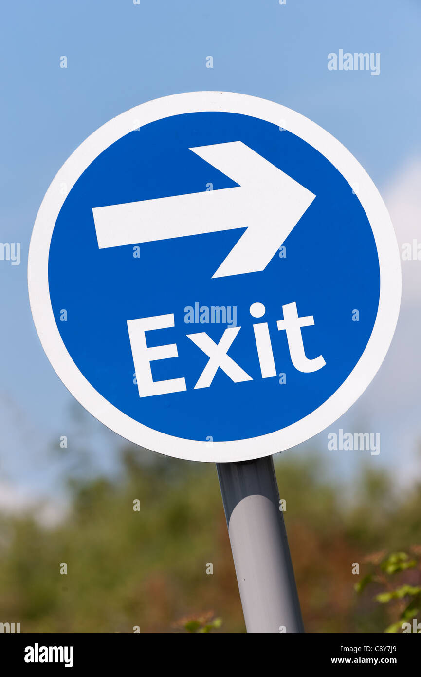 A Blue and white Exit English street Sign Stock Photo - Alamy
