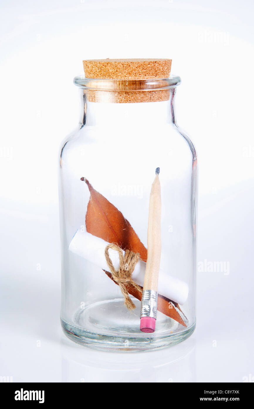 Autumn With Jar Of Fallen Leaf Stock Photo - Alamy