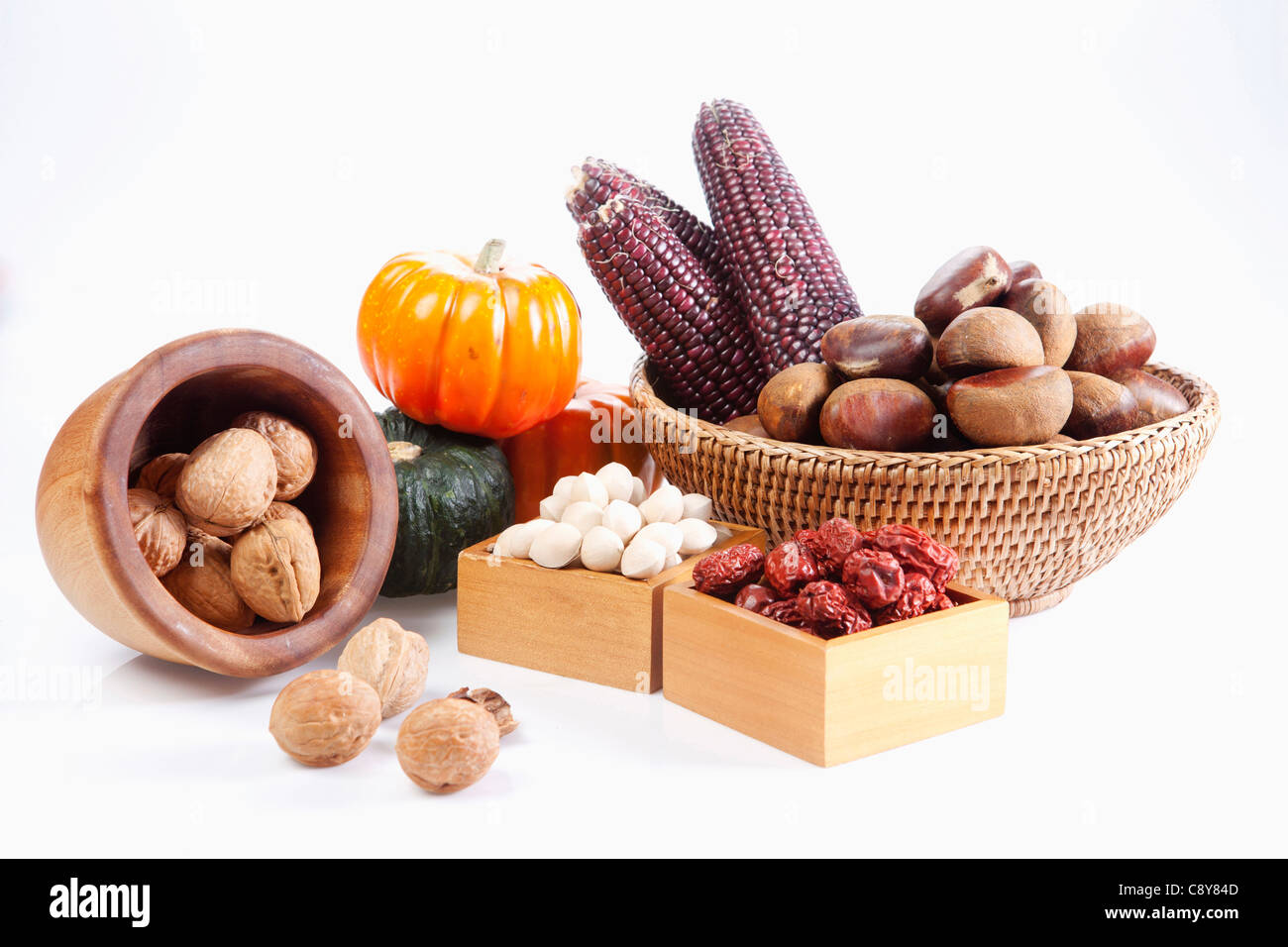 Various Autumn Crops And Nuts Stock Photo - Alamy