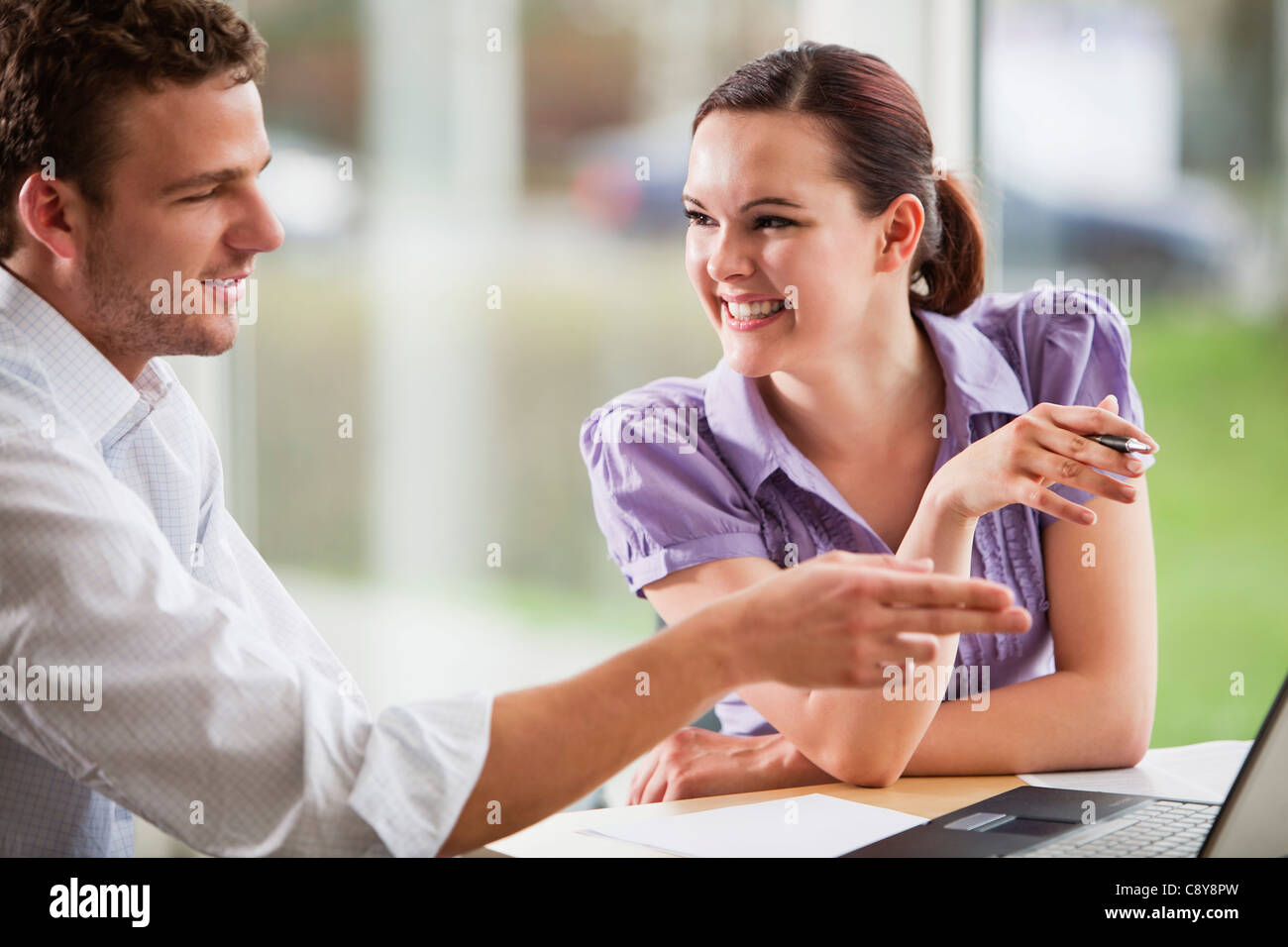 Happy People Talking On Computer