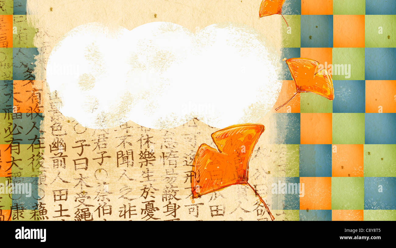 autumn pattern with chinese characters and ginko leaves Stock Photo - Alamy