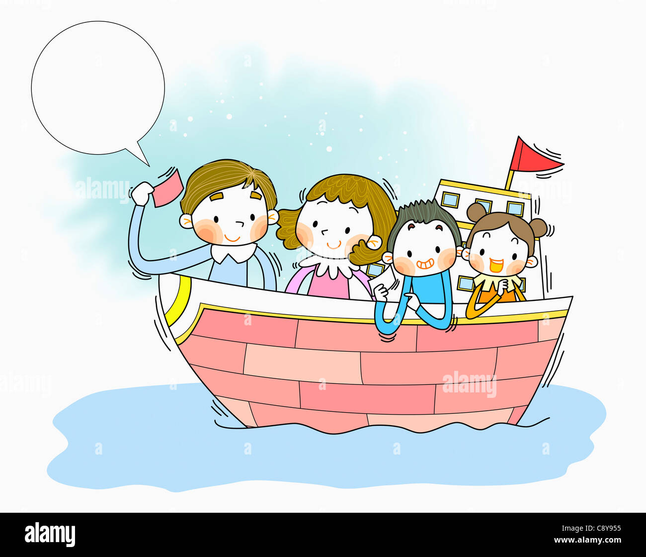 Happy family on boat Stock Photo - Alamy