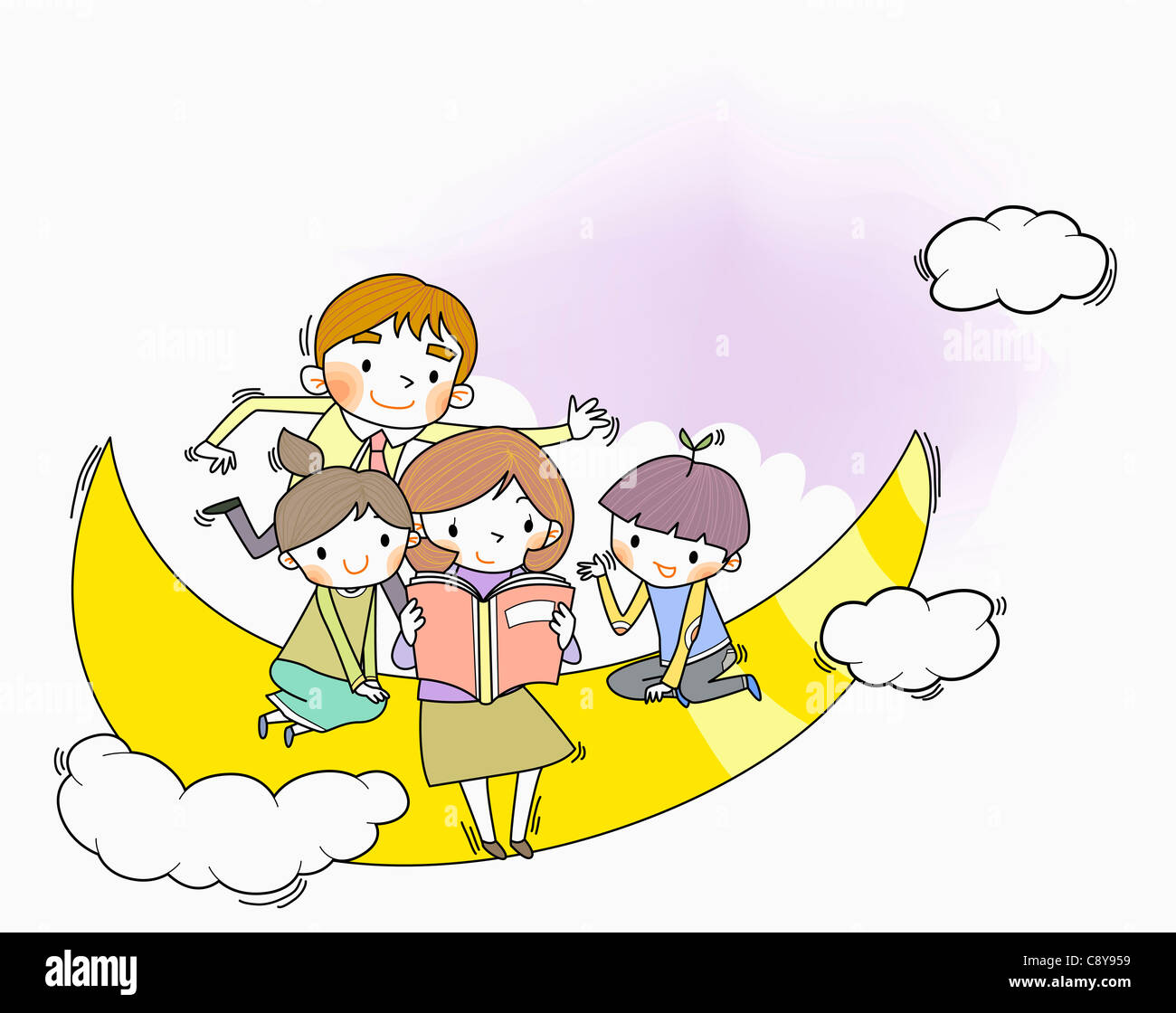 Happy family on moon Stock Photo - Alamy