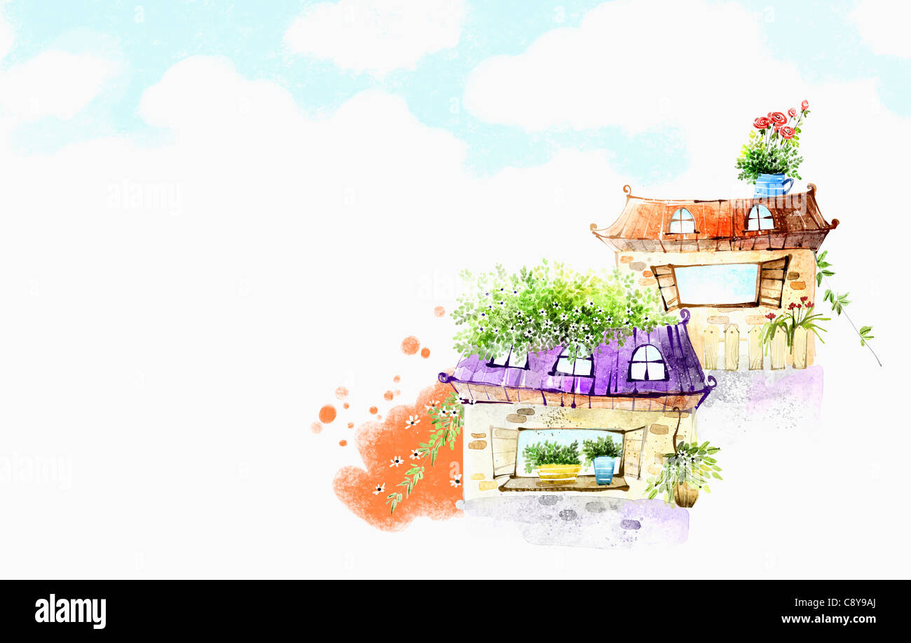 beautiful scenery and houses Stock Photo - Alamy