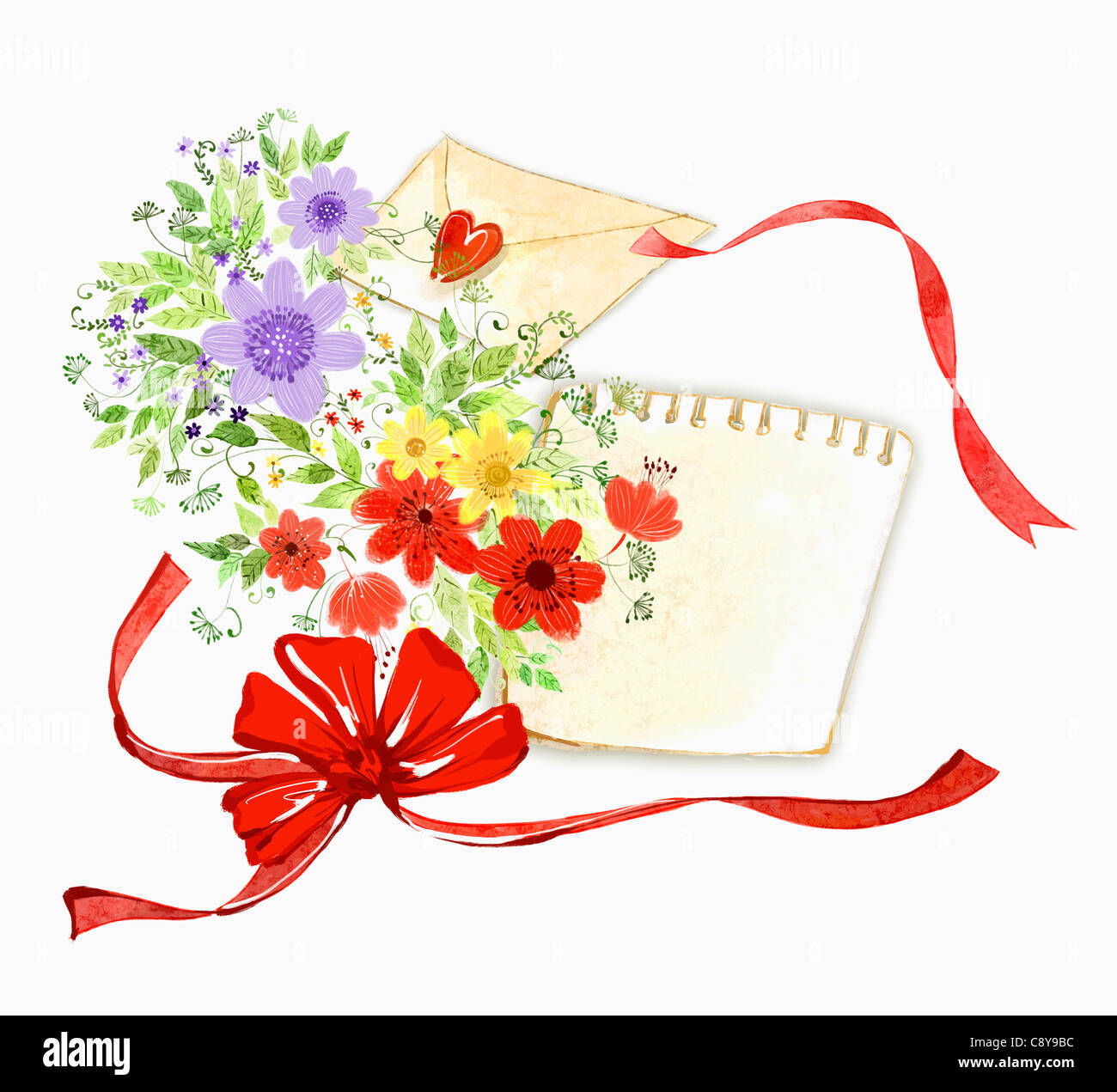 Illustration of various colors of flowers and ribbons for notes Stock ...