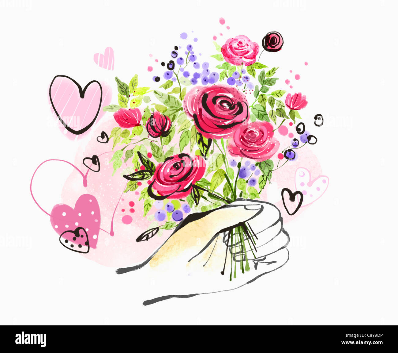 Image of various colors of flowers and a hand Stock Photo - Alamy